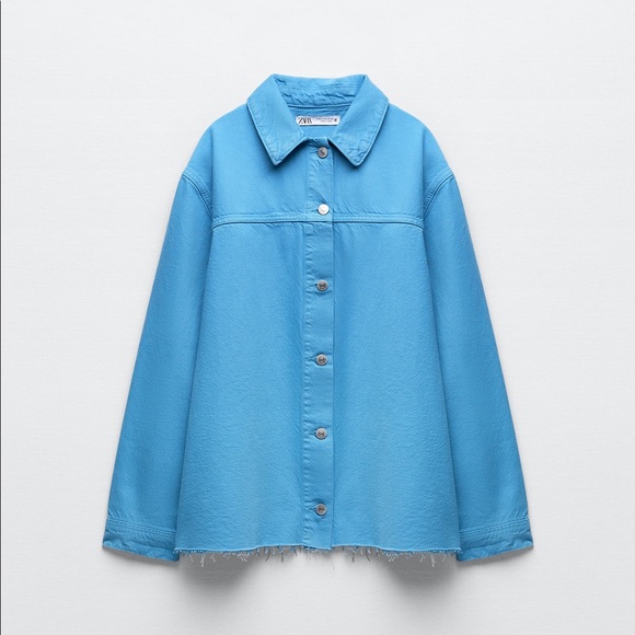 Zara | Jackets & Coats | Zara Solid Color Light Blue Denim Jacket Nwt ...